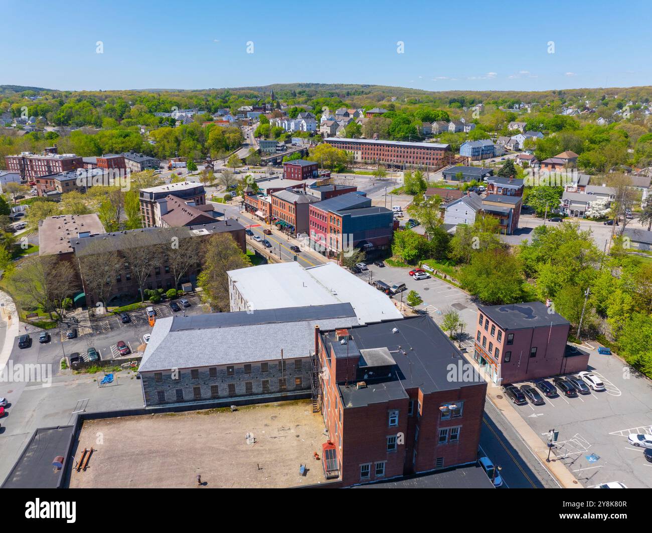 Woonsocket Main Street Historic District aerial view in downtown ...