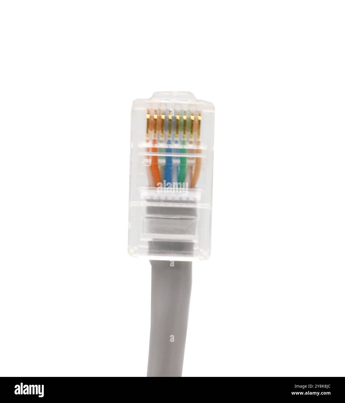 Gray network cables with molded RJ45 plug isolated on white background ...