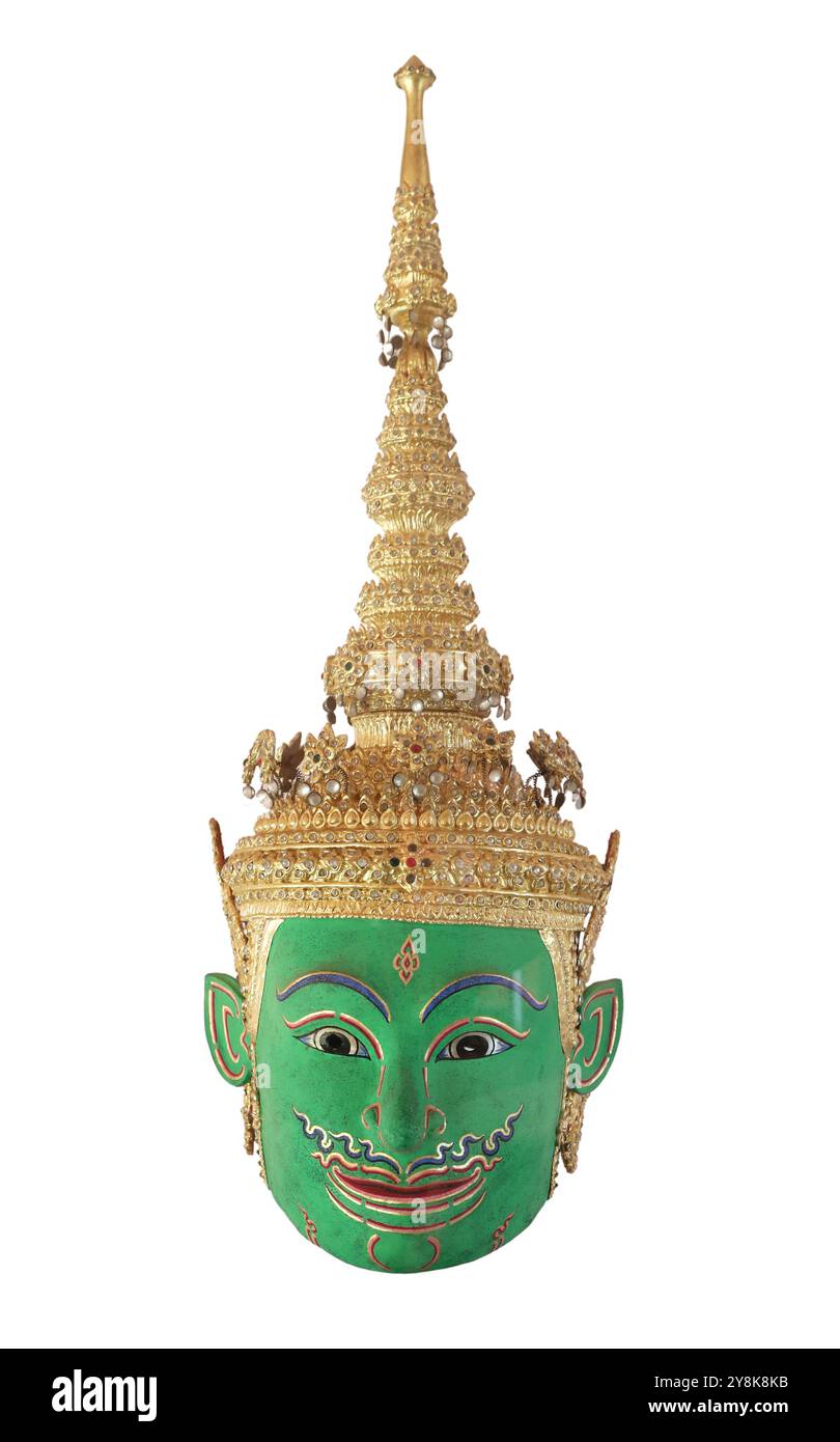 Green ramayana mask in native Thailand style on the white background ...