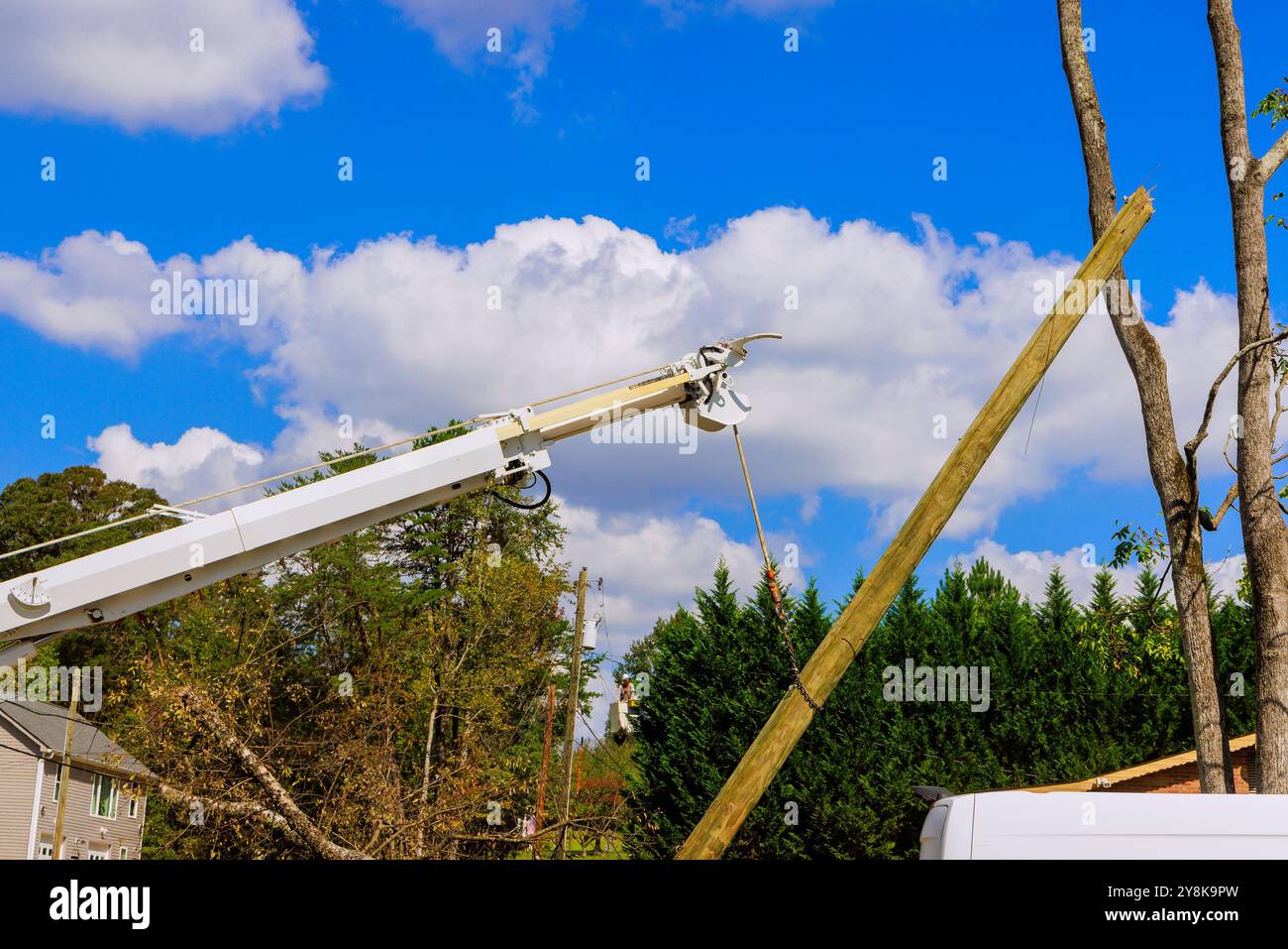 Severe hurricane has damaged electric pole power lines, which are being ...