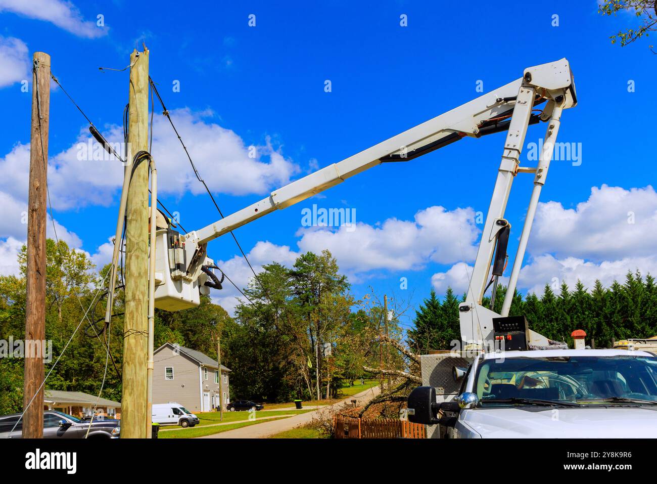 Severe hurricane has caused damage to electric pole power lines, which ...