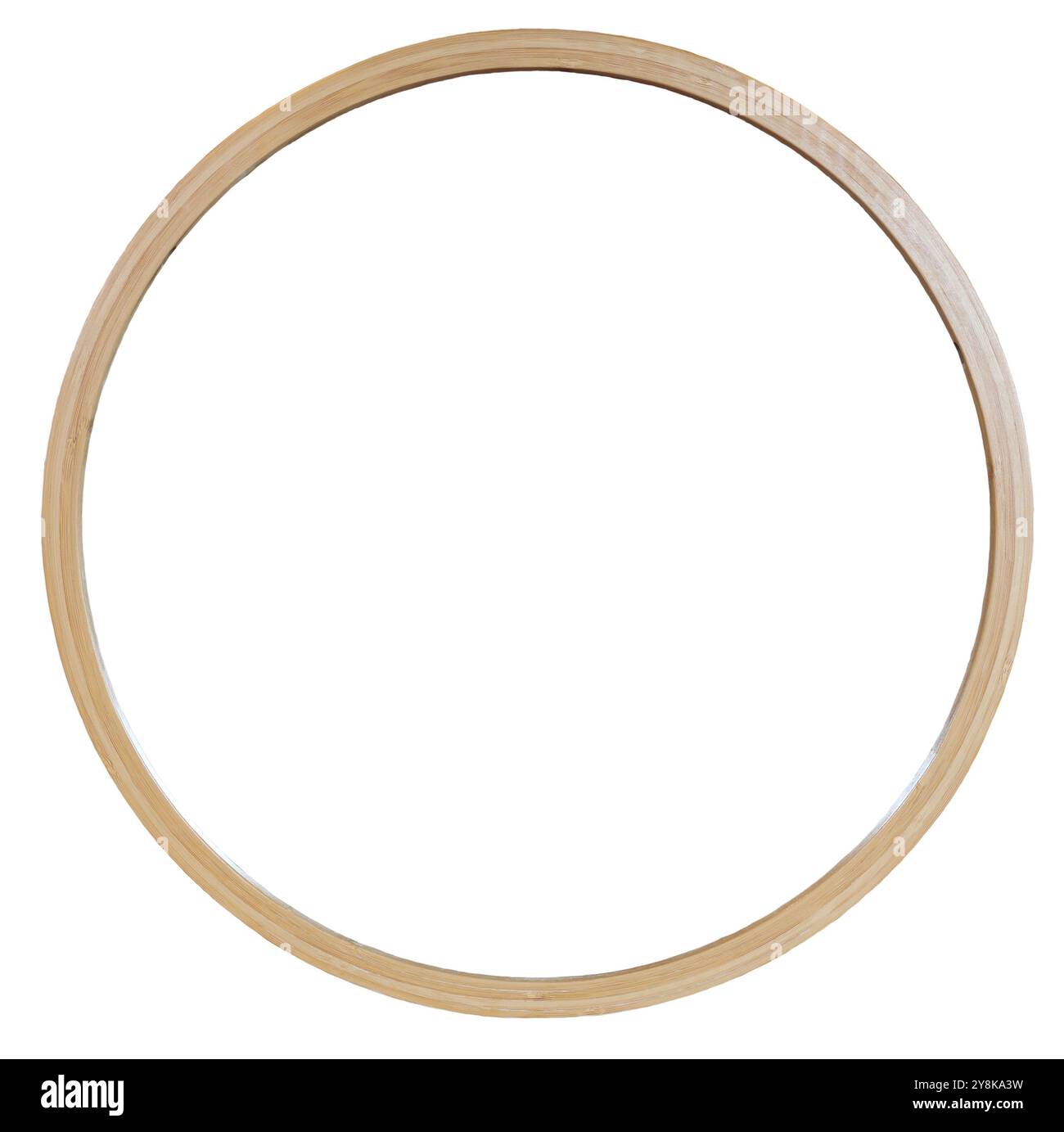 Circular wooden frame made of bamboo wood isolated on white background ...