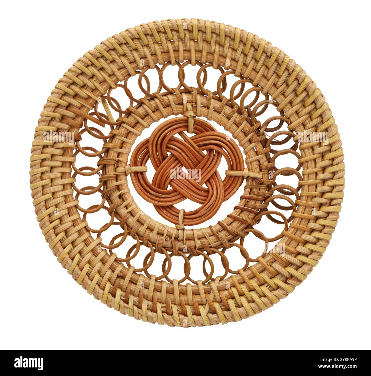 Rounded rattan coaster isolated on white background Stock Photo - Alamy