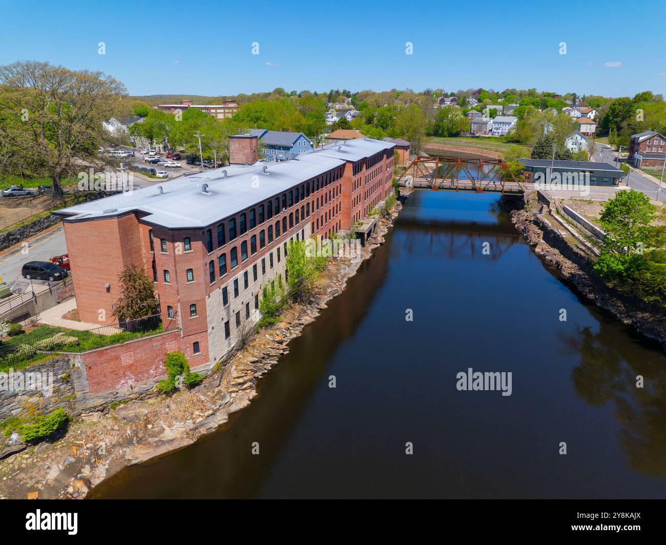 Sayles Street Bridge and Glenark Mills building on Blackstone River ...