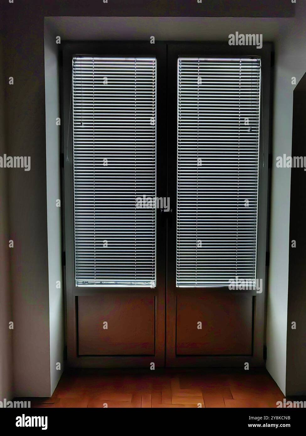 Double Door, Blinds covering the Light Entering Through Glass Windows ...