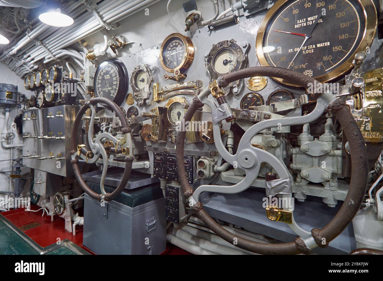 Complex interior of the famous USS Bowfin submarine in Pearl Harbor ...
