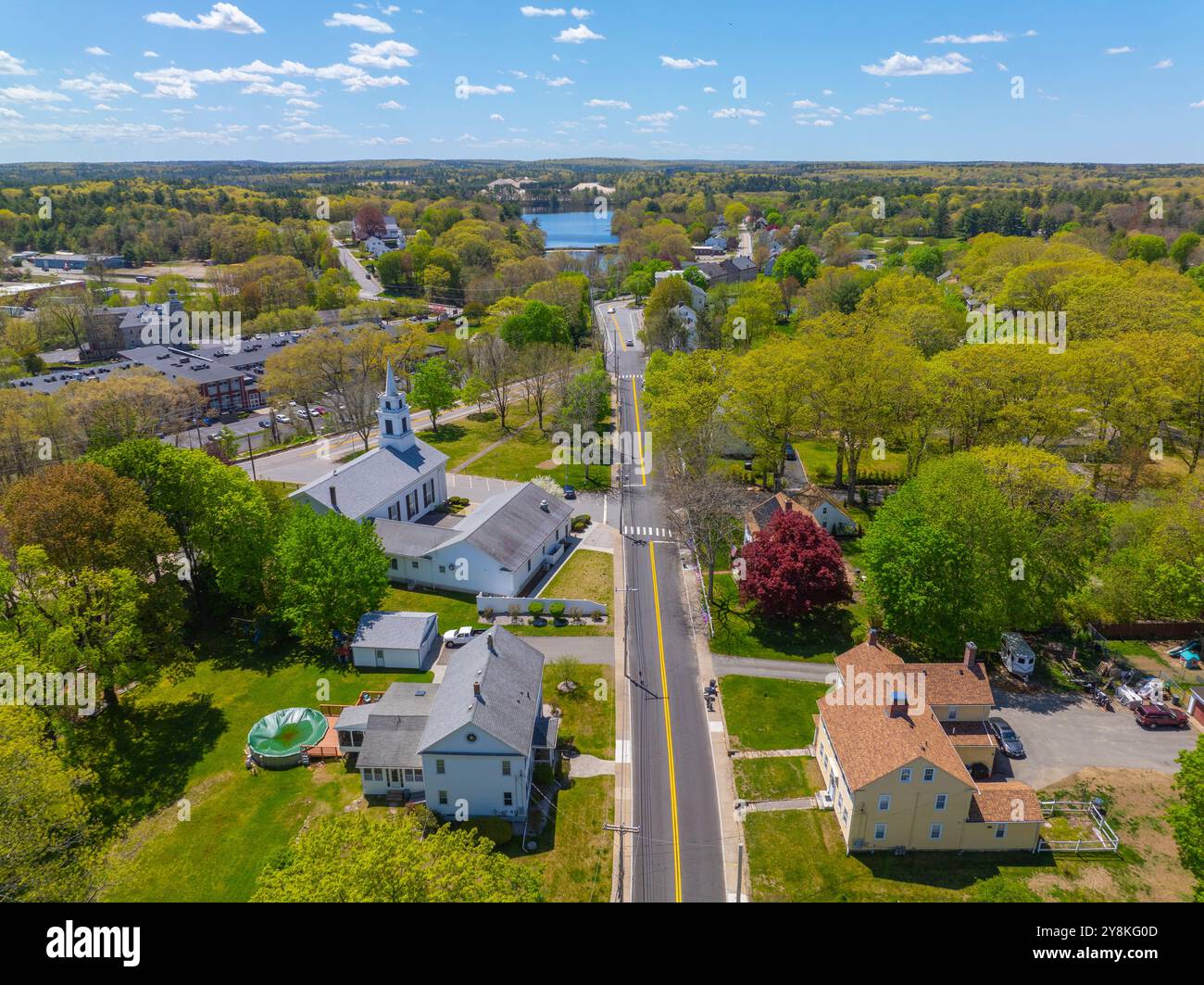 Congregational Church aerial view on Village Green in historic village ...