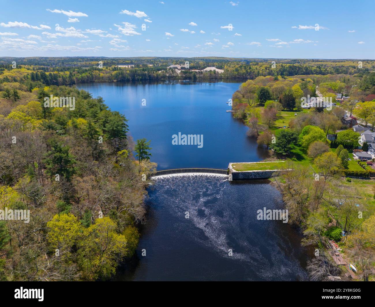 Slatersville Reservoirs aerial view in historic village of Slatersville ...