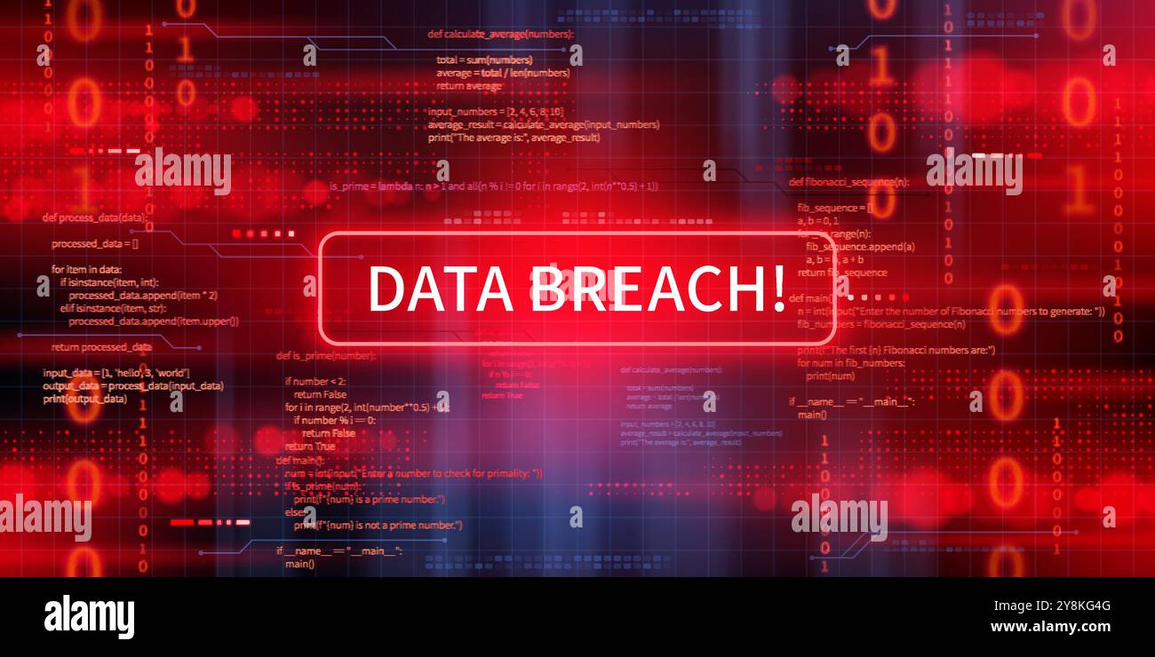 Data breach ransomware screen, malware cyber attack alert. Vector hacked internet system, danger ...