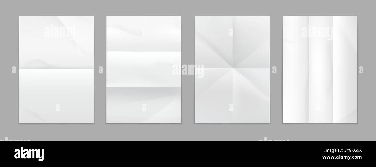 White fold paper or notebook wrinkle sheet of crumpled pages, realistic ...