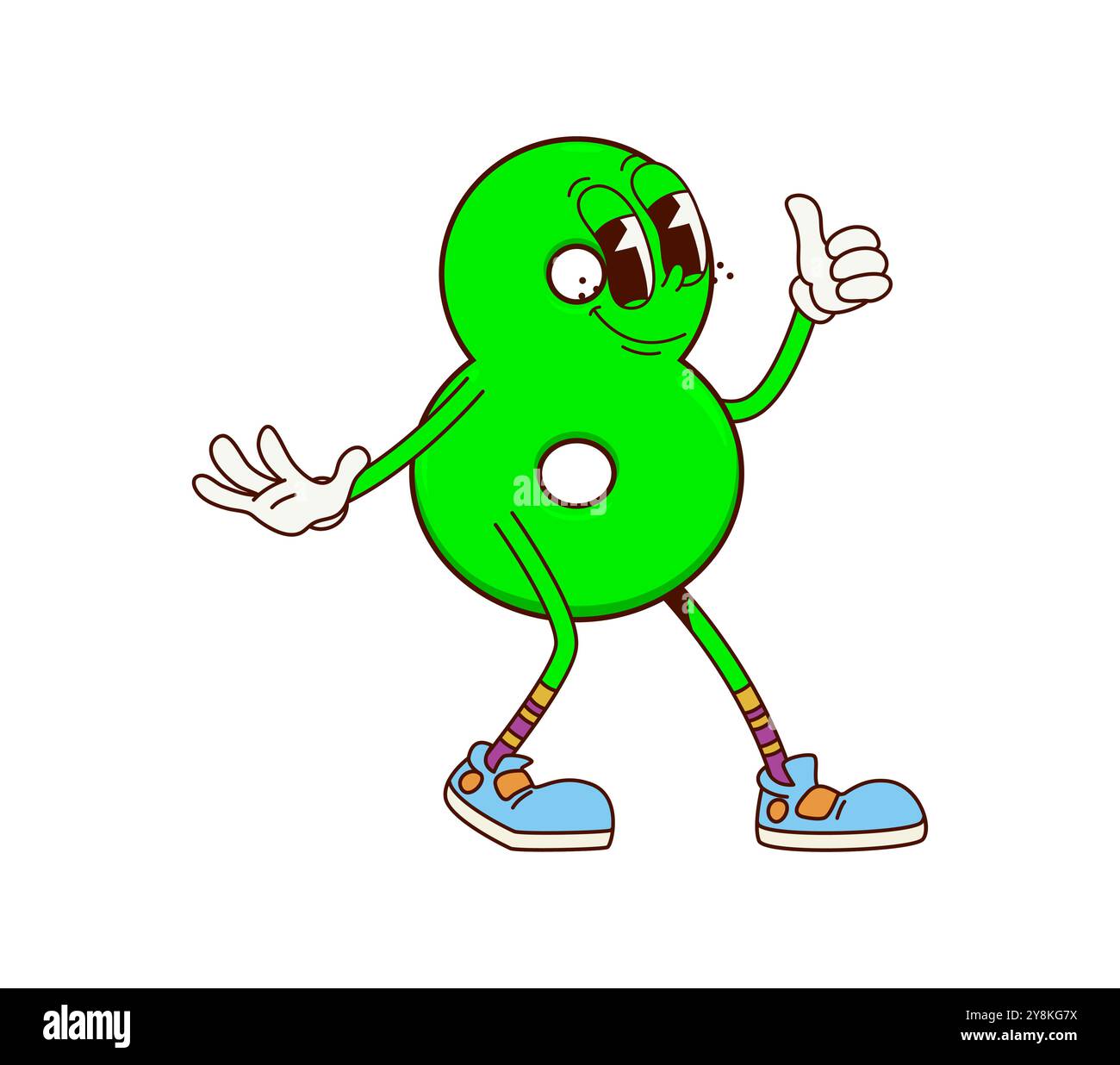 math number eight cartoon groovy character. Isolated vector cheerful ...