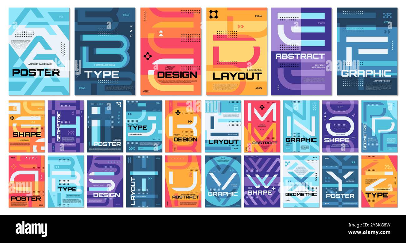 Modern alphabet typography book covers and poster templates, vector ...