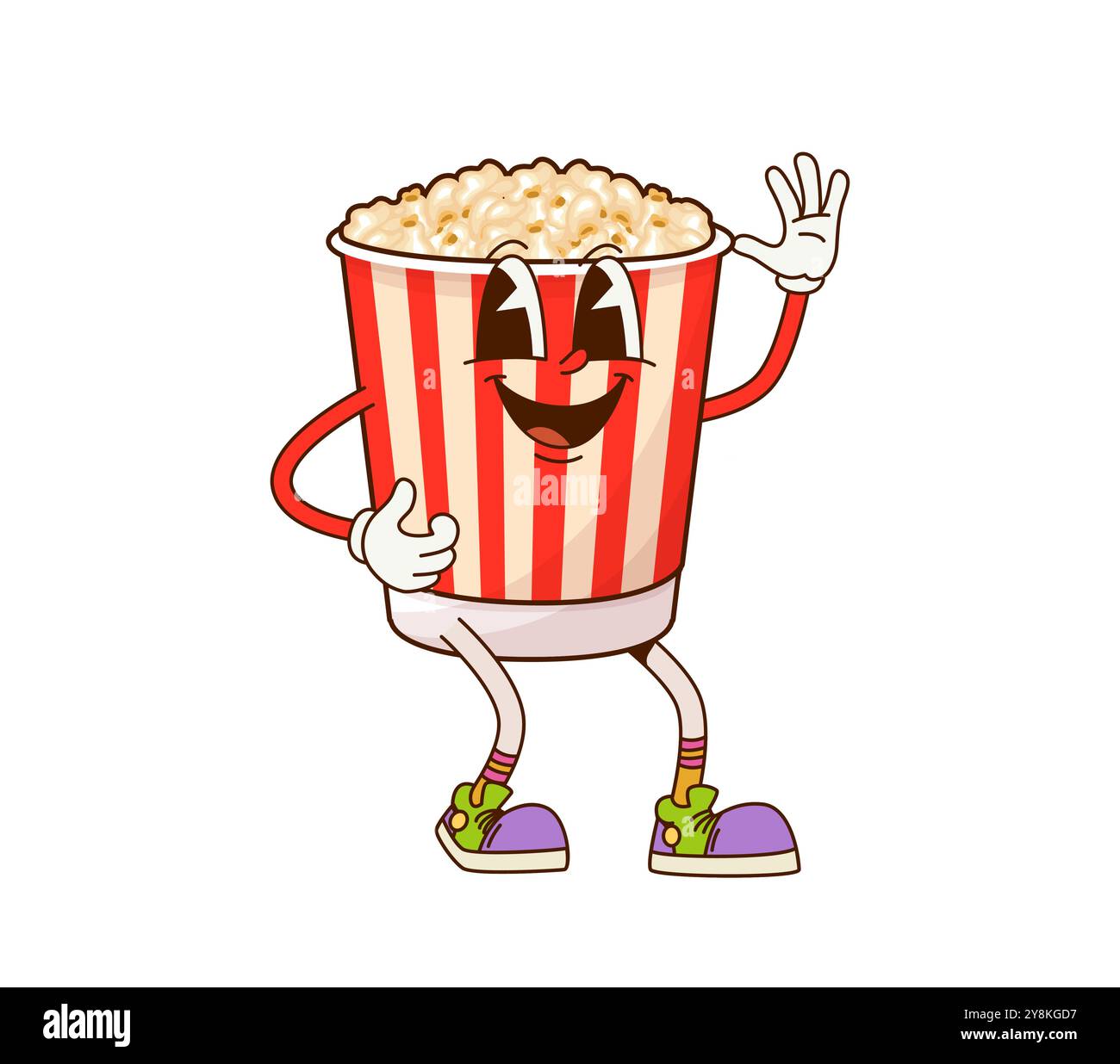 Cartoon fast food popcorn groovy character. Fast food menu meal ...