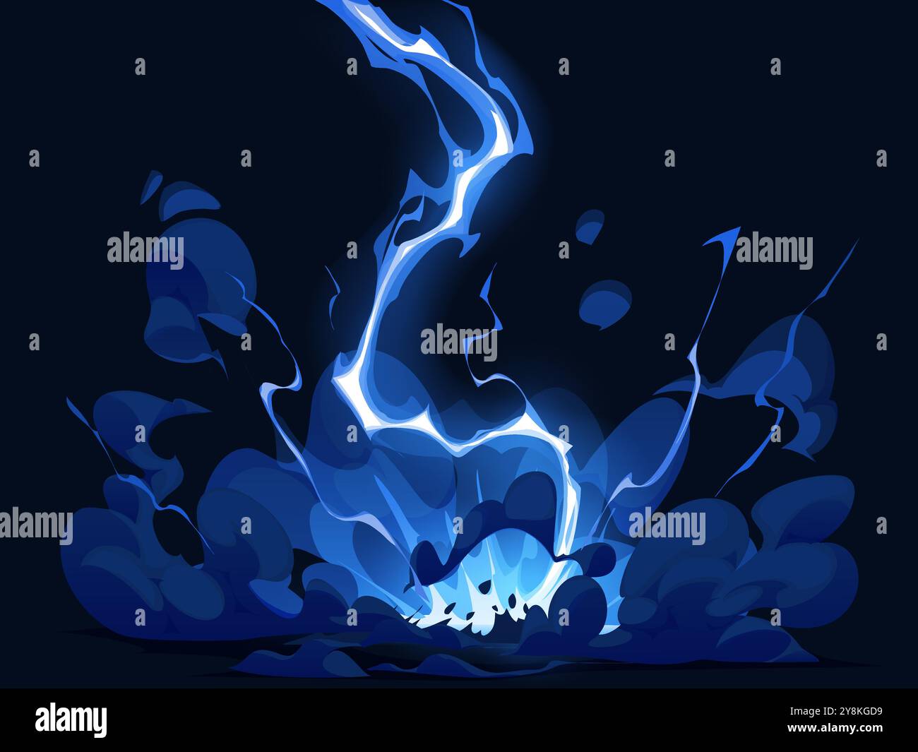 Cartoon blue electric lightning thunder bolt, thunderstorm effect ...