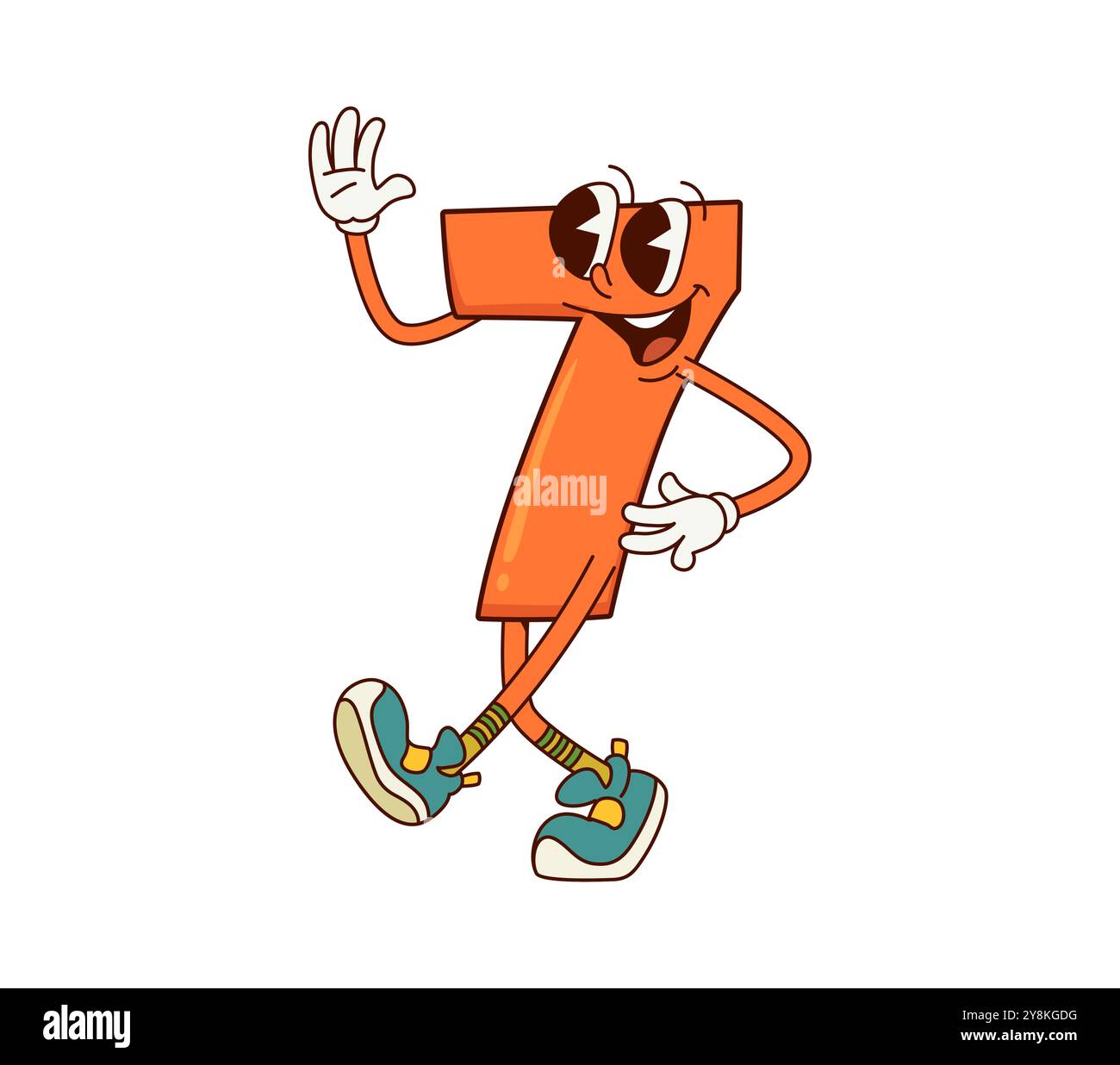 Cartoon groovy number seven character. Isolated vector playful and ...