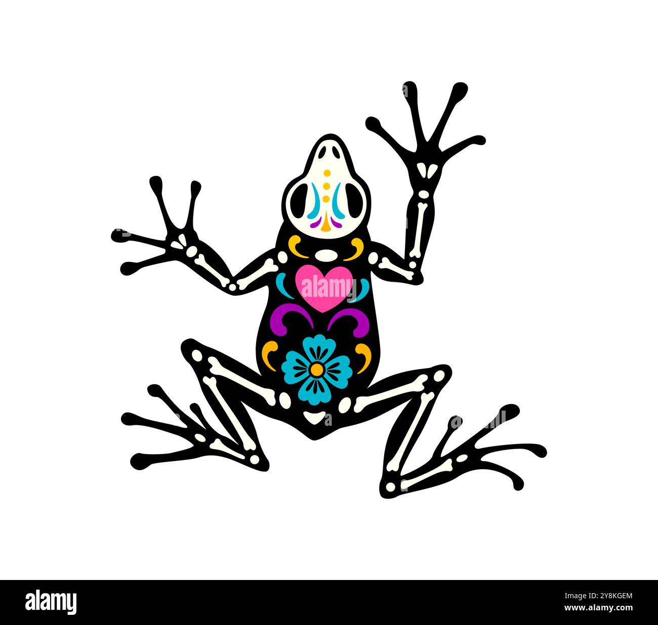 Mexican day of the dead frog animal tattoo skeleton with bones and ...