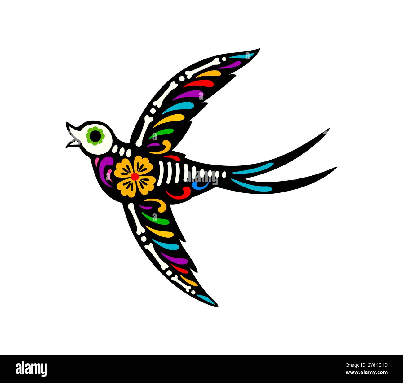 Mexican day of the dead swallow bird animal tattoo symbolizing joy of ...