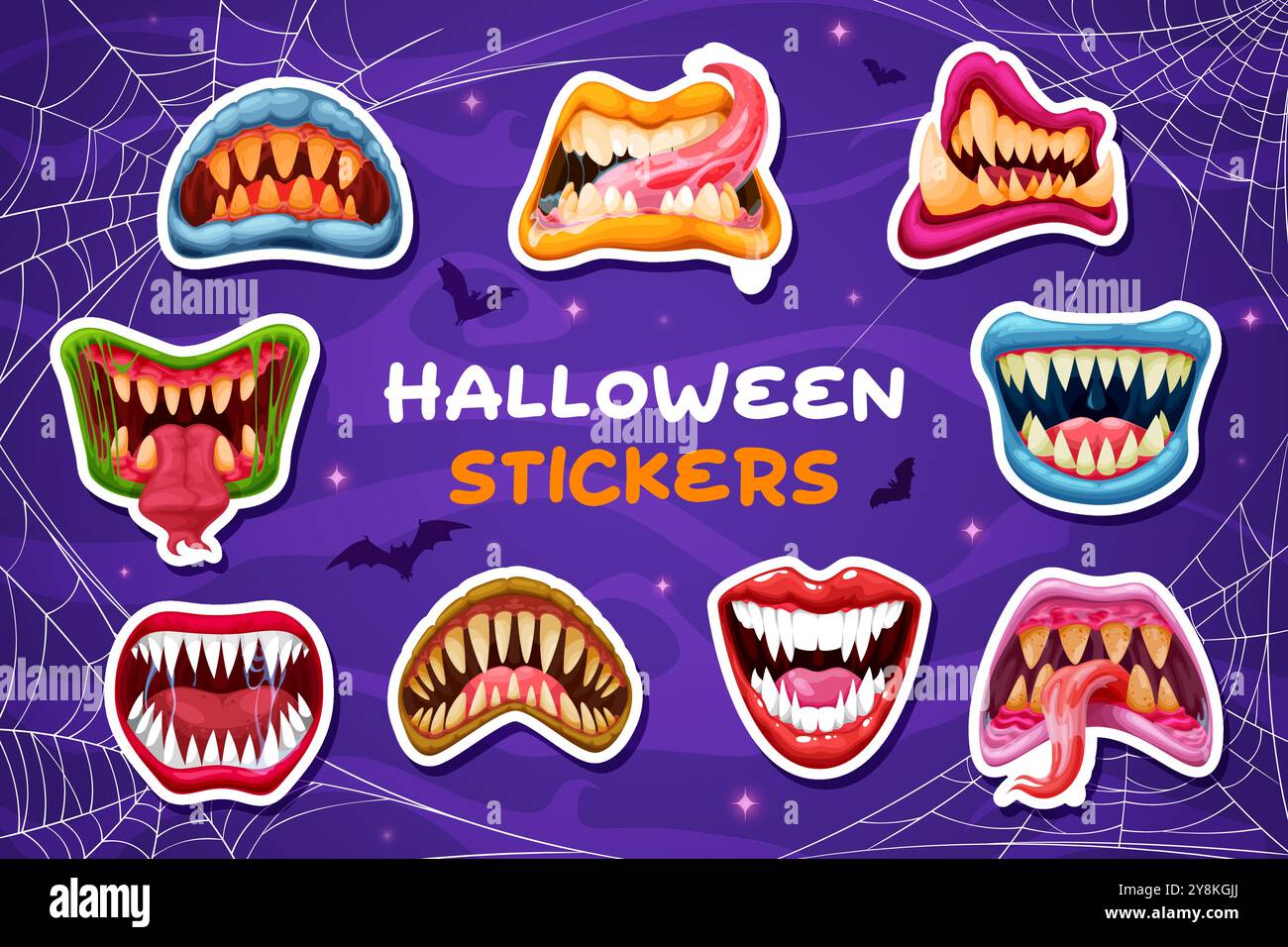 Stickers pack of Halloween monster mouth and drool jaws with ...
