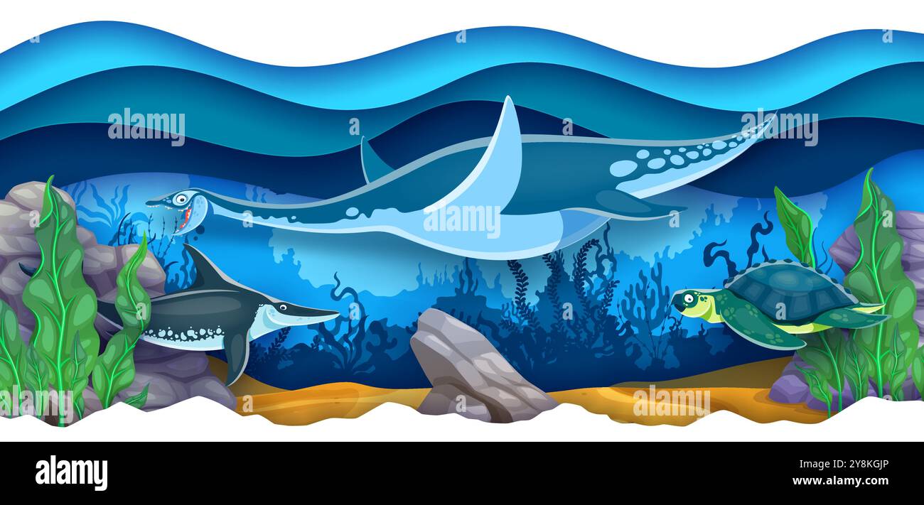 Underwater prehistoric dinosaurs and reptiles or Jurassic lizards of ...