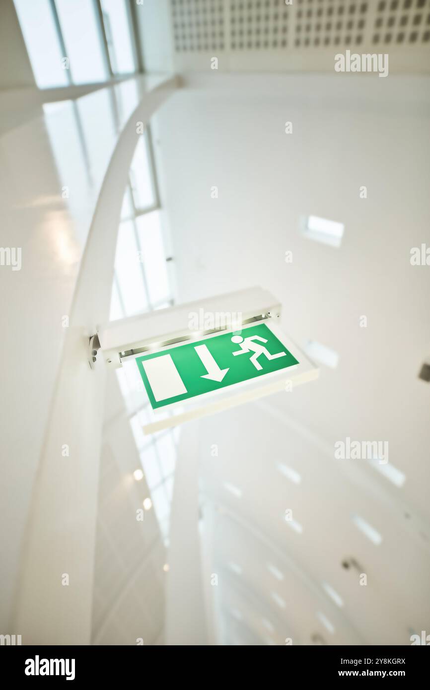 Fire escape, texture and exit sign as background or wallpaper in ...