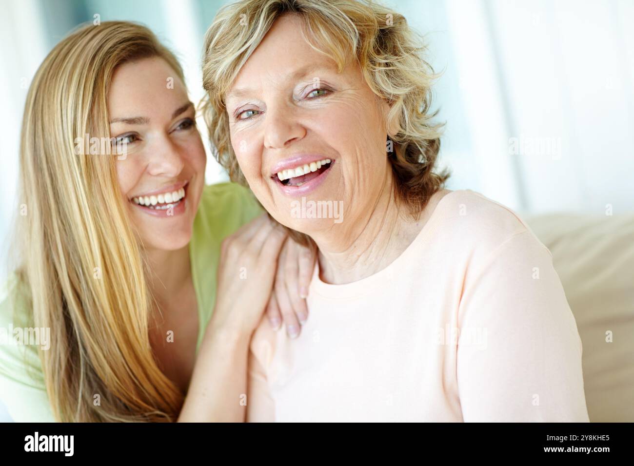 Smile, portrait and woman with senior mother in home for family ...
