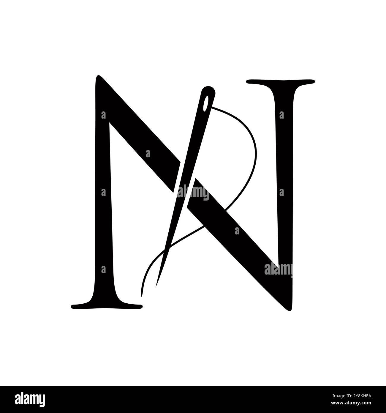 Tailor Logo On Letter N Concept With Needle And Thread Symbol. Fabric ...
