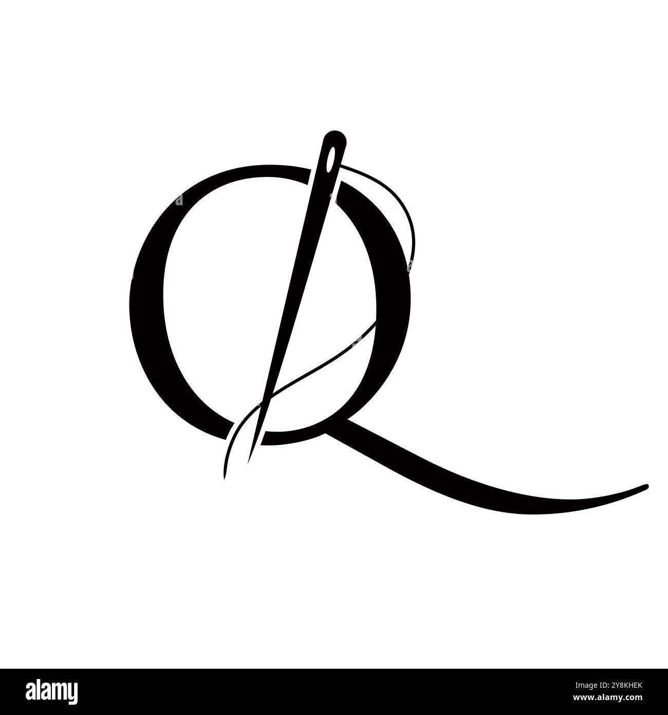 Tailor Logo On Letter Q Concept With Needle And Thread Symbol. Fabric ...