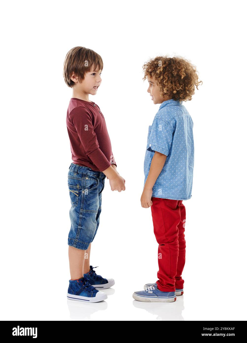 Kids, talking and fashion in studio for school, friendly and play date ...