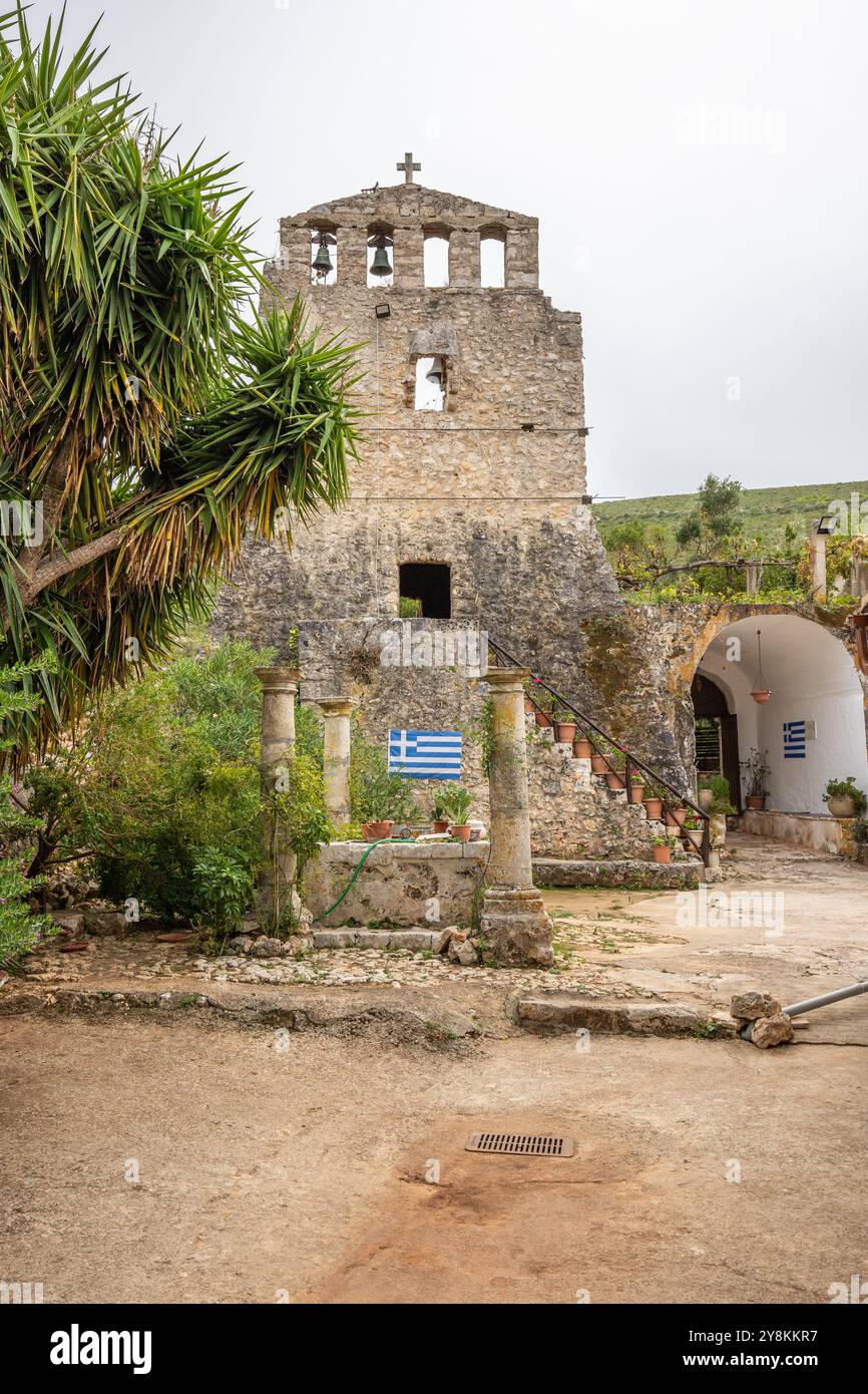 Great typical Greek monastery walls. Ruins in the Mediterranean ...