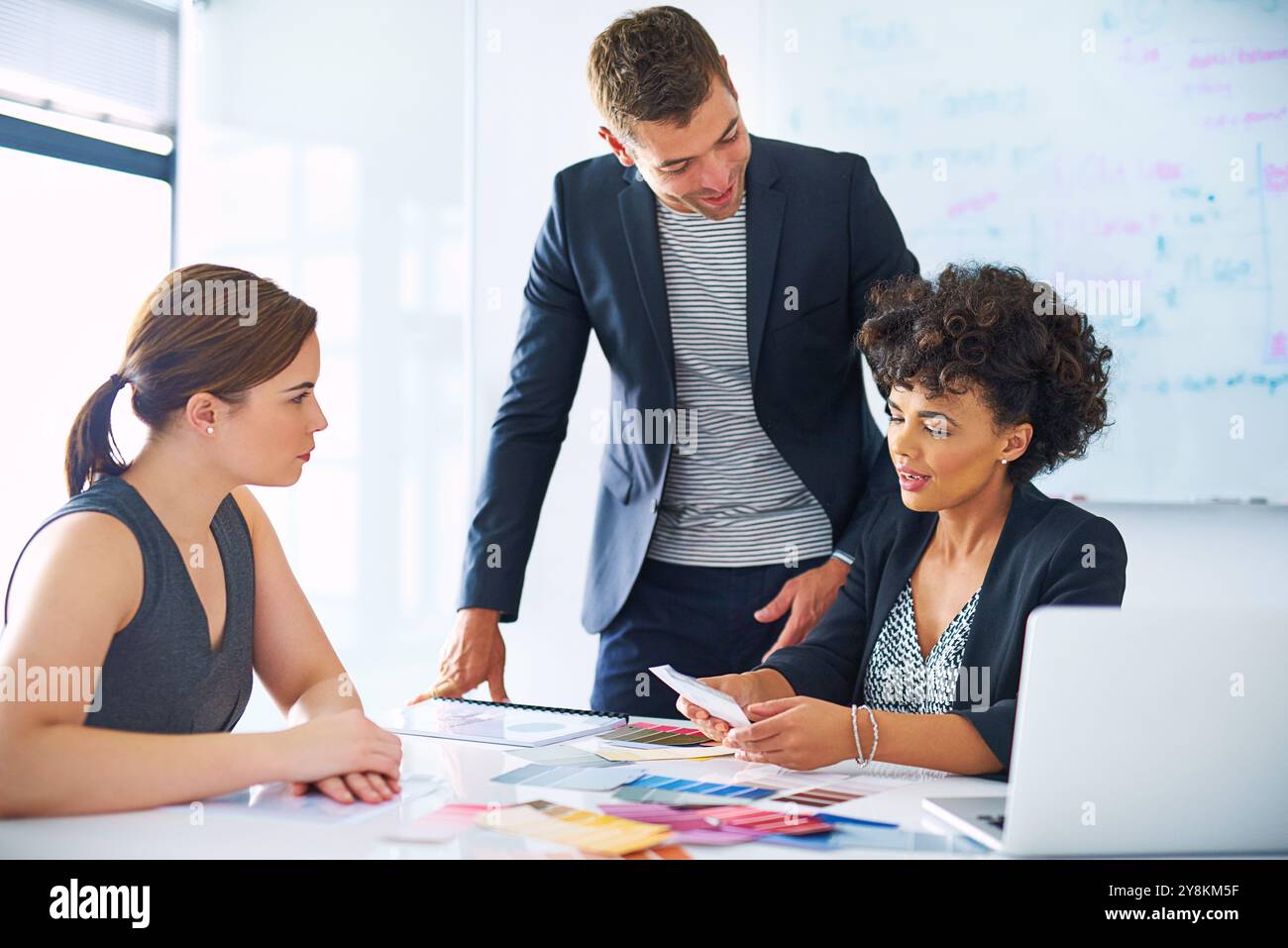 Planning, inspiration and business people in meeting for design ...