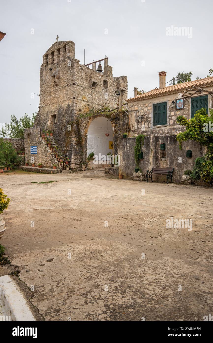 Great typical Greek monastery walls. Ruins in the Mediterranean ...