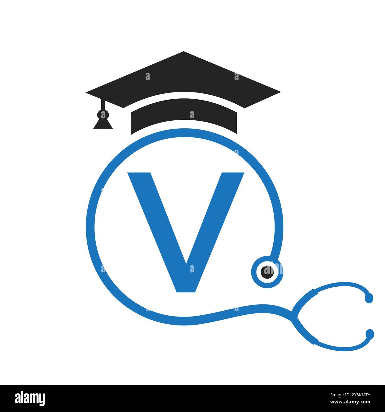 Medical Logo On Letter V with Stethoscope Icon. Doctor Symbol and ...