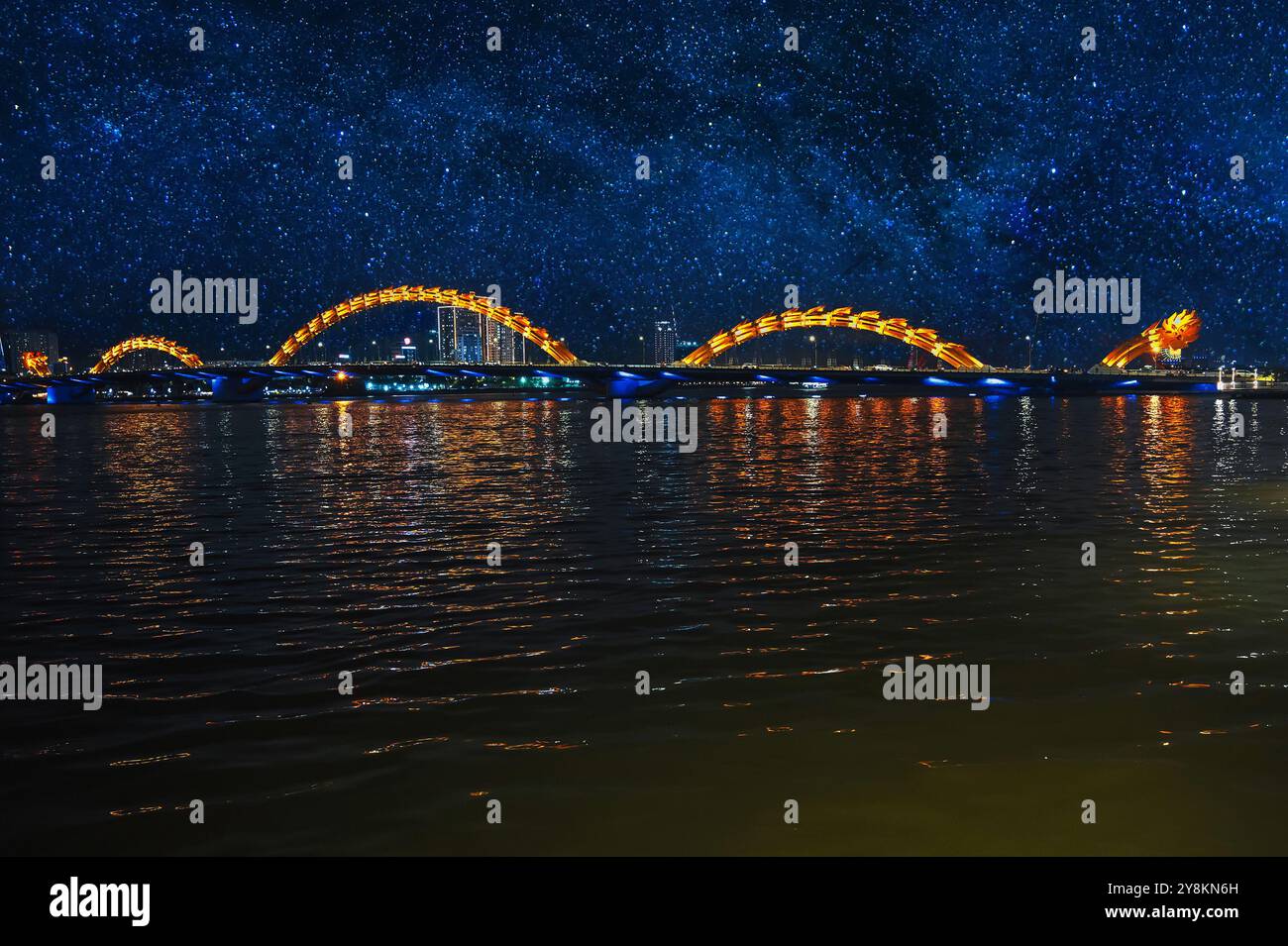 Landmark is Dragon Bridge or Cau Rong over the Han River in Da Nang ...