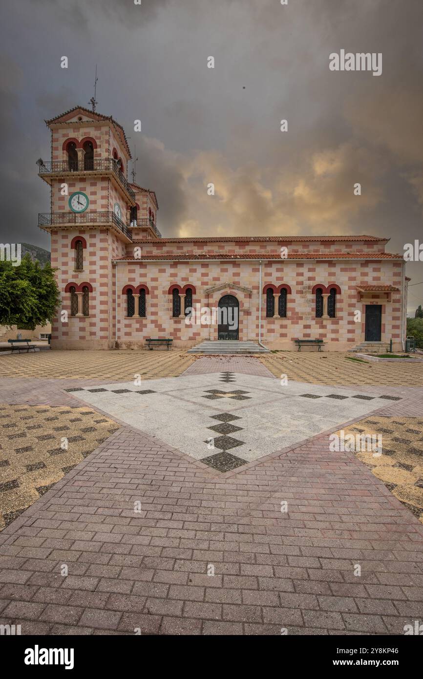 A large, typically Greek church in the Mediterranean architectural ...