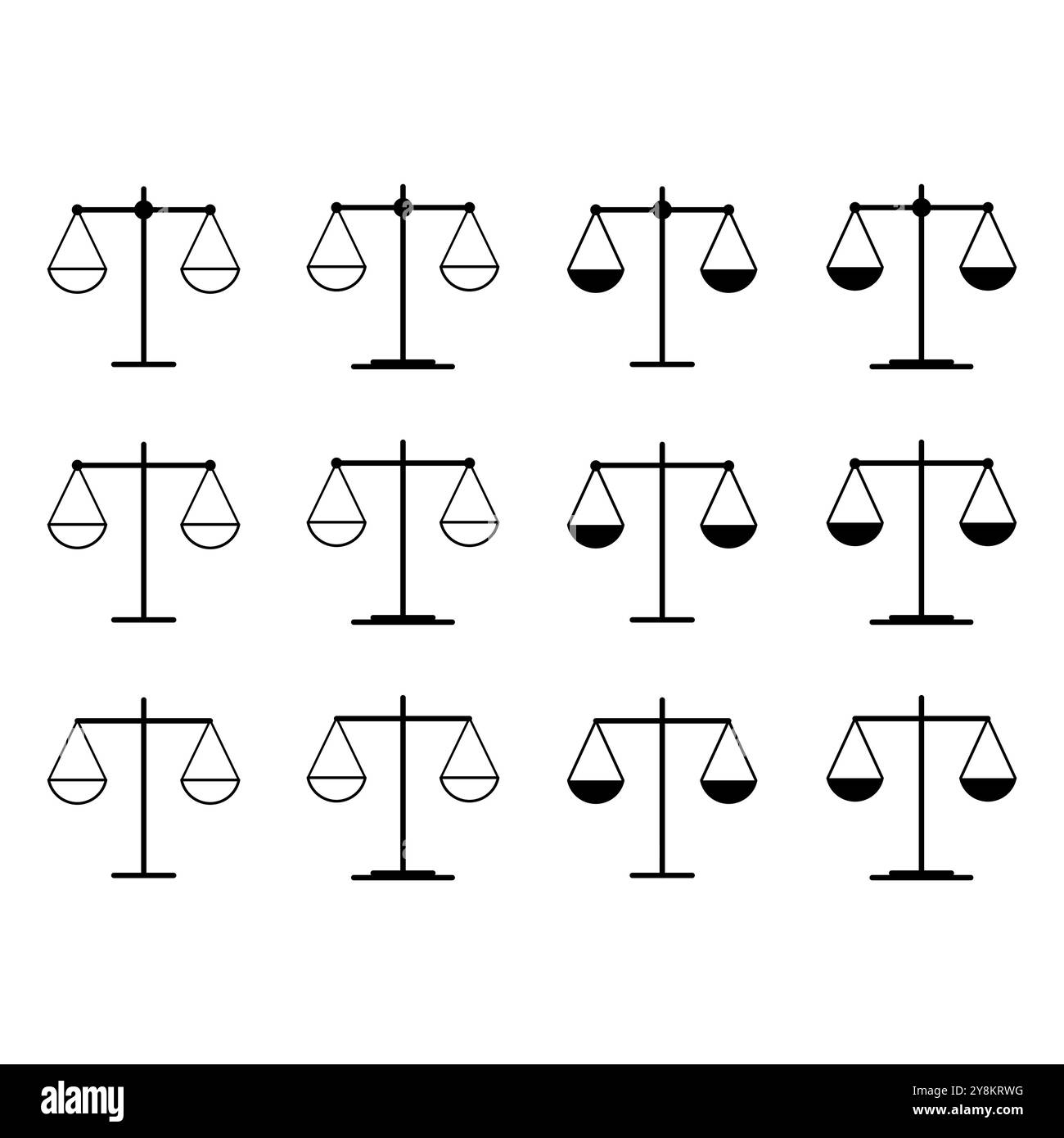 Set of Scale equal icon, lawyer crime web sign, protection balance ...