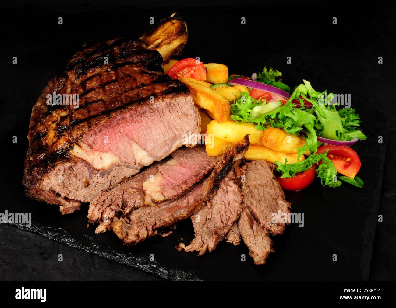 Cote de boeuf beef rib steak meal with chips Stock Photo - Alamy