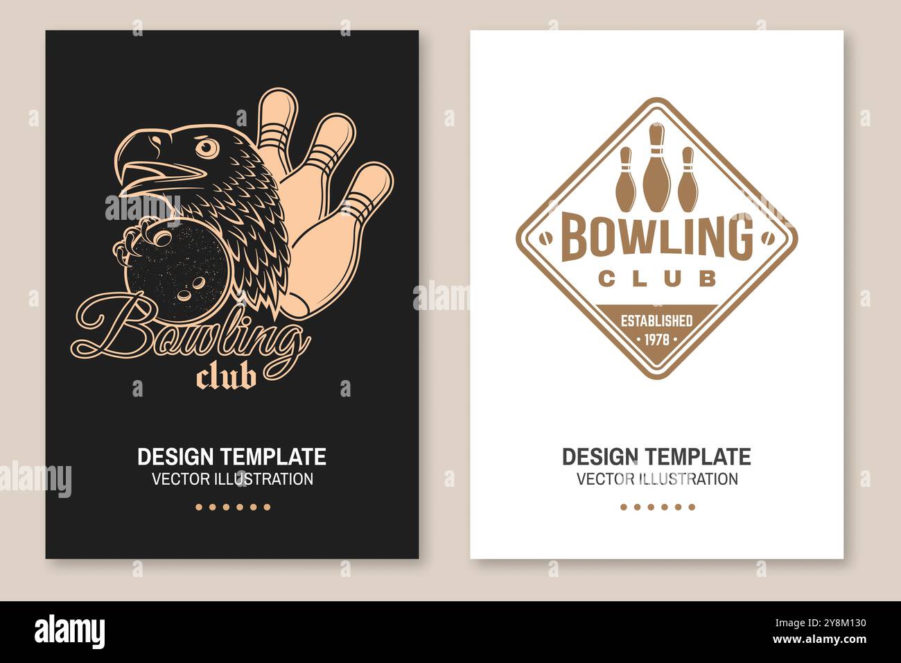 Bowling sports club poster. Vintage design with eagle and bowling ball ...