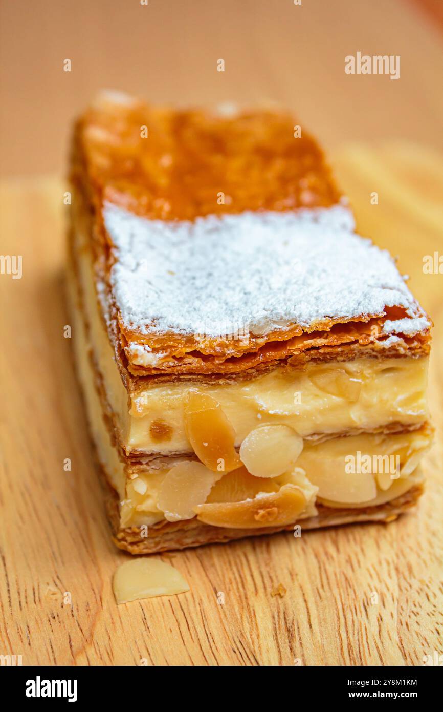 Mille feuille cake layers cream napoleon dessert sweet piece Stock ...