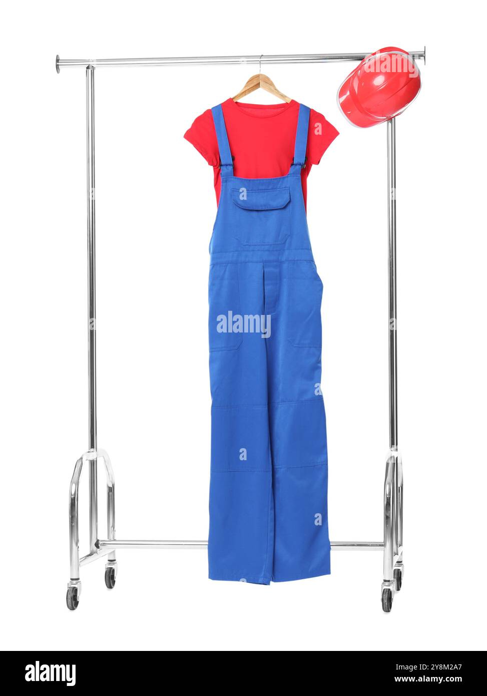 One worker's uniform on clothing rack isolated on white Stock Photo - Alamy