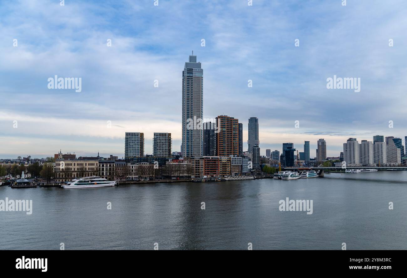 Rotterdam, Netherlands - April 1, 2024: skyscraper and boats with ...