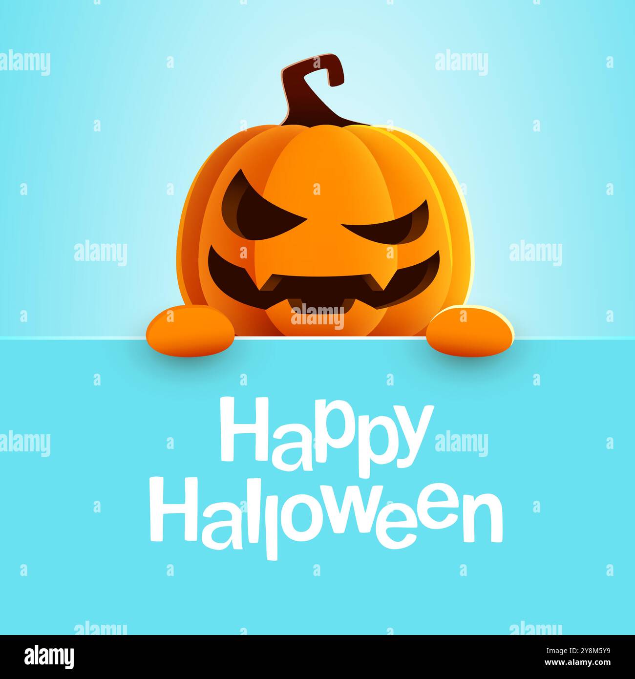 Pumpkin character greeting template. Halloween pumpkin holding greeting ...