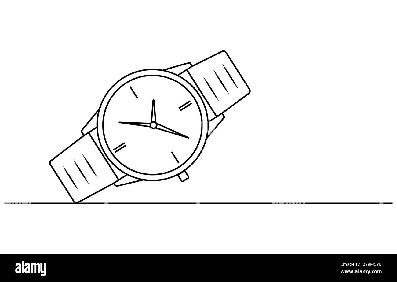 Watch one line continuous. Line art watch isolated on transparent ...
