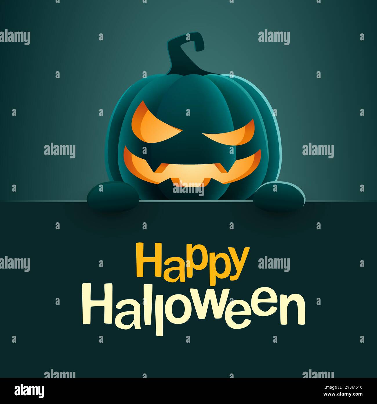 Pumpkin character greeting template. Halloween pumpkin holding greeting ...