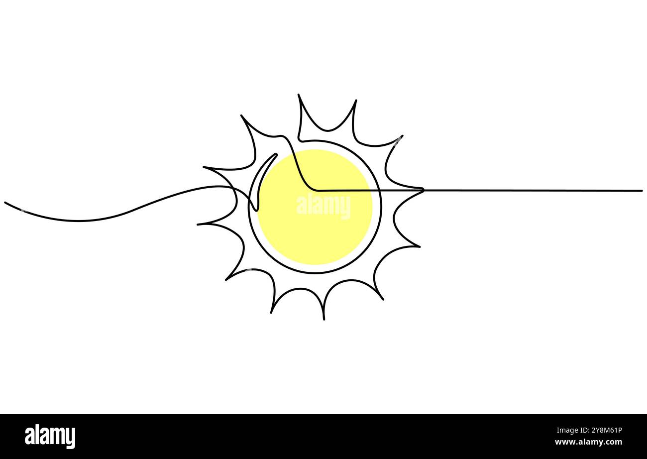 Continuous one line Sun and cloud drawing of isolated outline vector ...