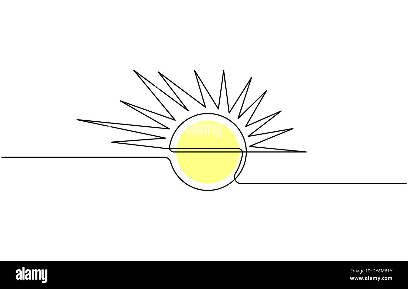 Continuous one line Sun and cloud drawing of isolated outline vector ...