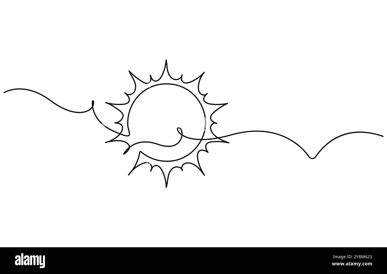 Continuous one line Sun and cloud drawing of isolated outline vector ...