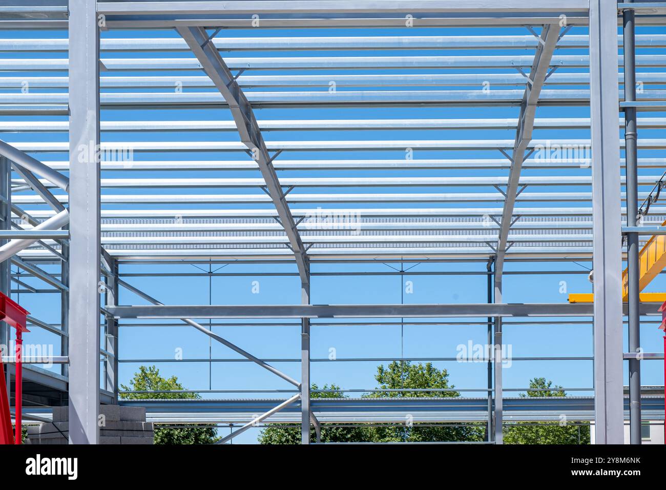 Metallic structure, steel frame commercial building under construction ...