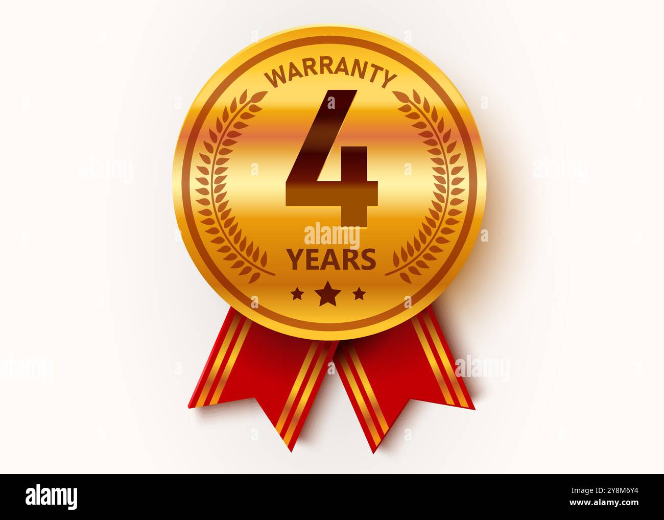 4 Years Warranty. Warranty Sign. Golden medal with ribbons. Vector ...