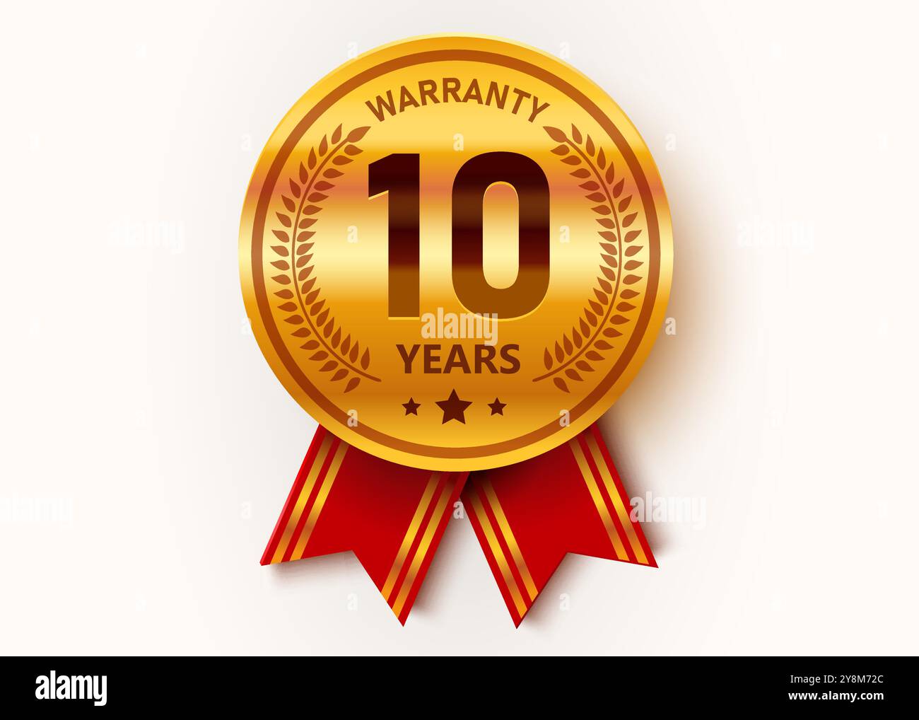 10 Years Warranty. Warranty Sign. Golden medal with ribbons. Vector ...