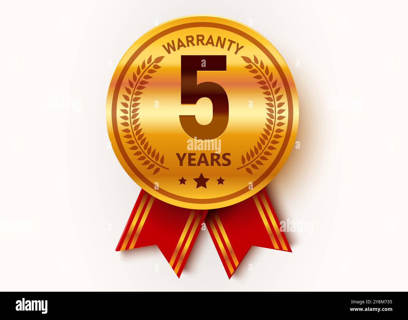 5 Years Warranty. Warranty Sign. Golden medal with ribbons. Vector ...